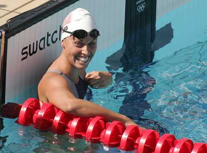 Amanda Beard smiling at end of women's swim heat - Athens Olympics ...